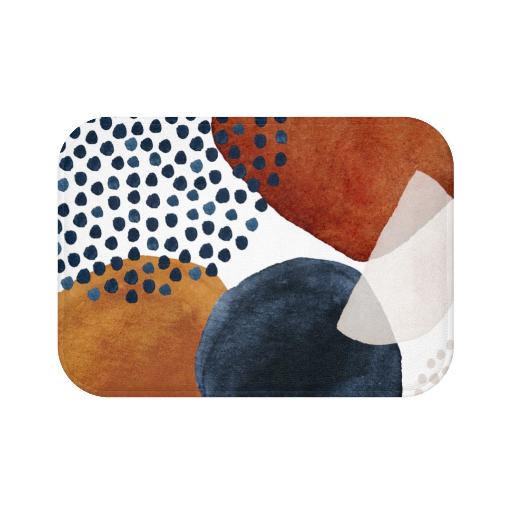 Abstract Art Bath Mat, Non-slip Modern Bath Rug With Organic Watercolor ...