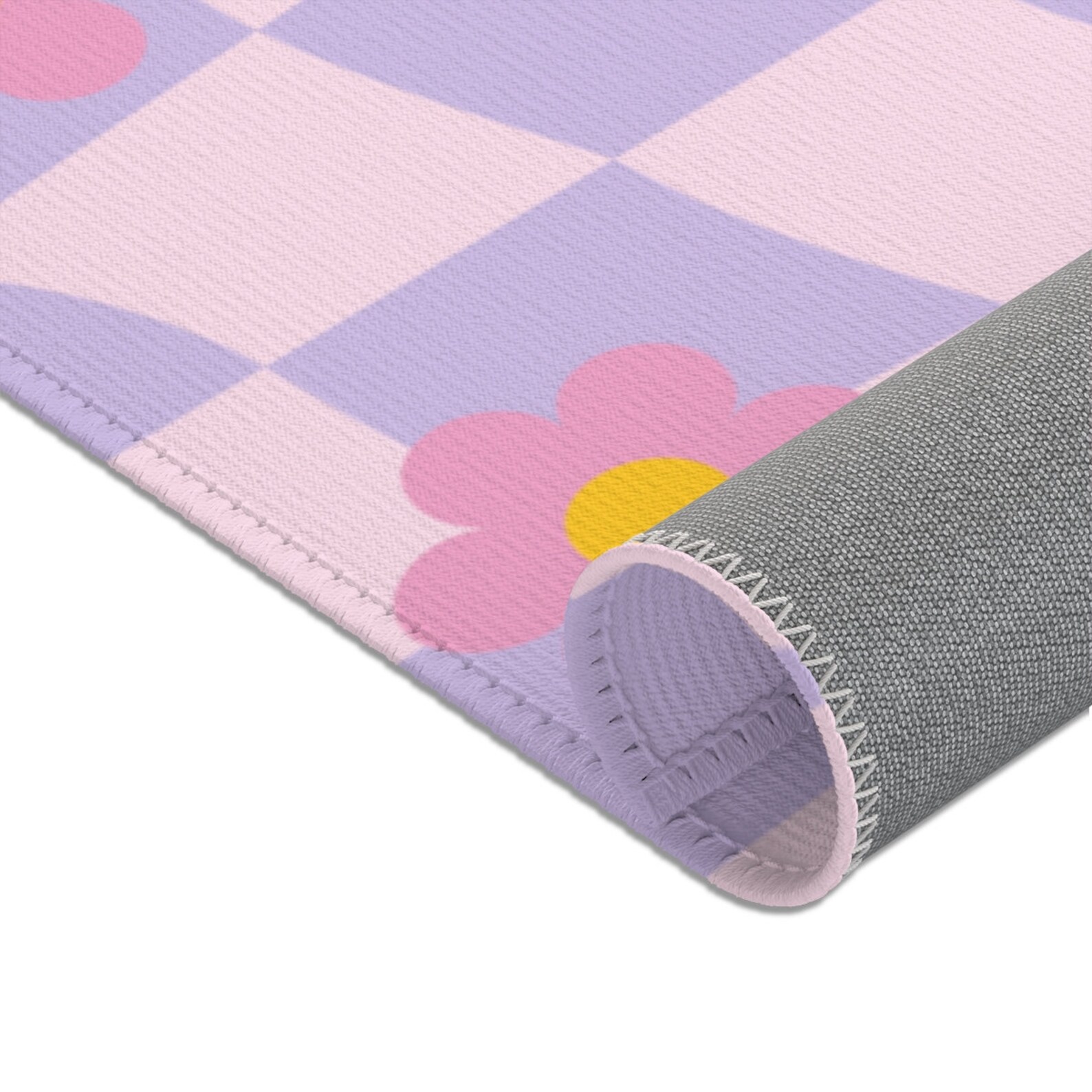 Checkered Rug Purple Blush Pink Checkerboard Flower Rug Cute - Etsy