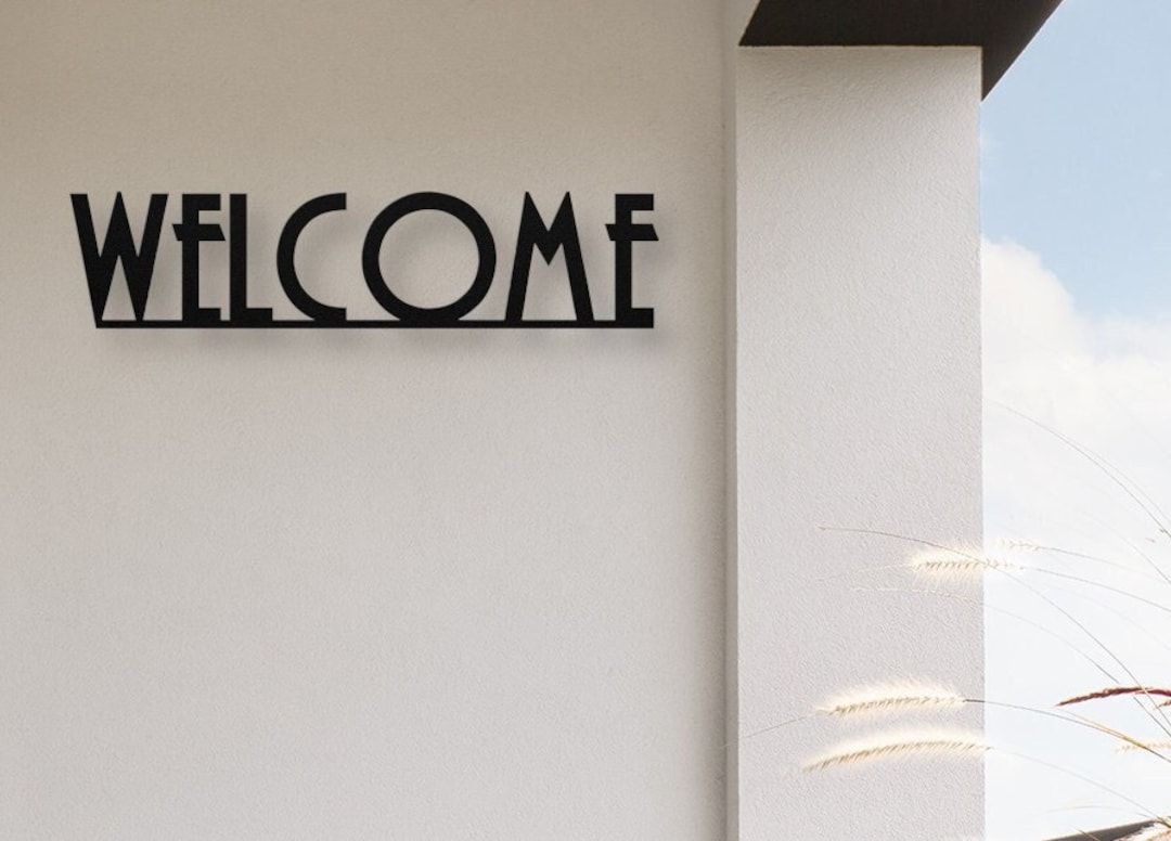 Mid Century Modern Metal Welcome Sign for Front Porch, Retro Welcome ...