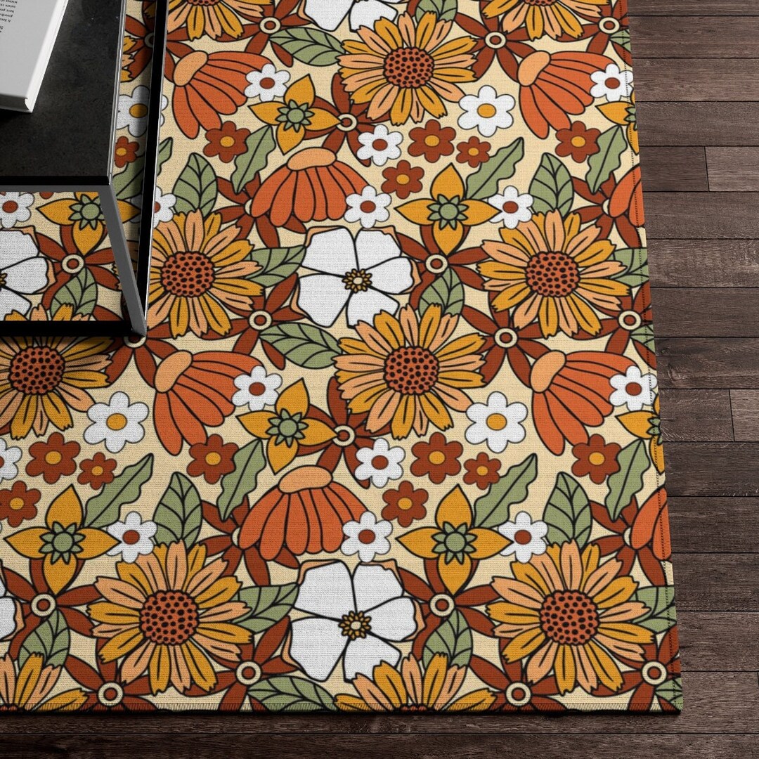 70s Rug, Flower Rug, Retro Rug, Hippie Rug, Cute Rug, Retro Floral Area ...
