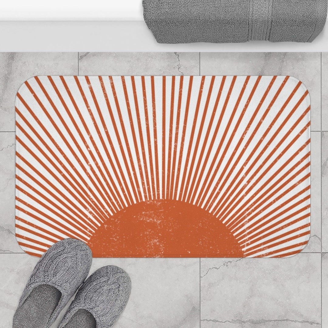 Boho Bath Mat, Mid Century Modern Sun Bohemian Bath Rug, Burnt Orange ...