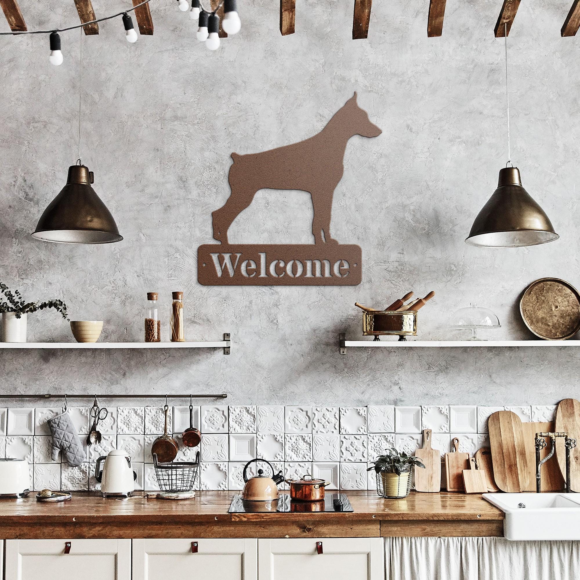 Doberman Gifts, Welcome Sign, Custom Doberman Pinscher Silhouette Metal ...