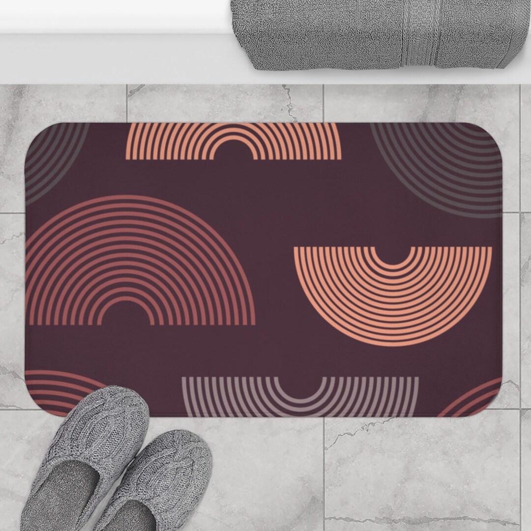 Boho Bath Mat, Rainbow Mid Century Modern Bath Rug, Abstract Rainbows ...