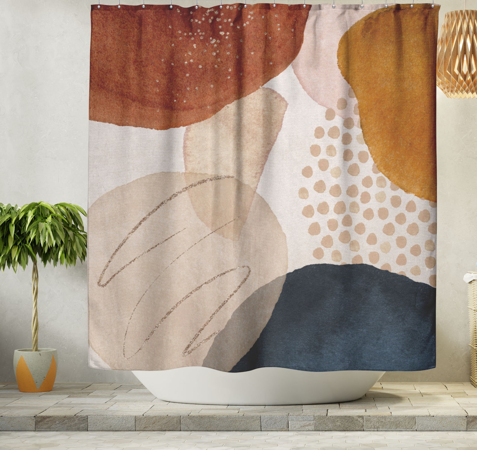 Abstract Art Shower Curtain Modern Organic Watercolor Shapes - Etsy