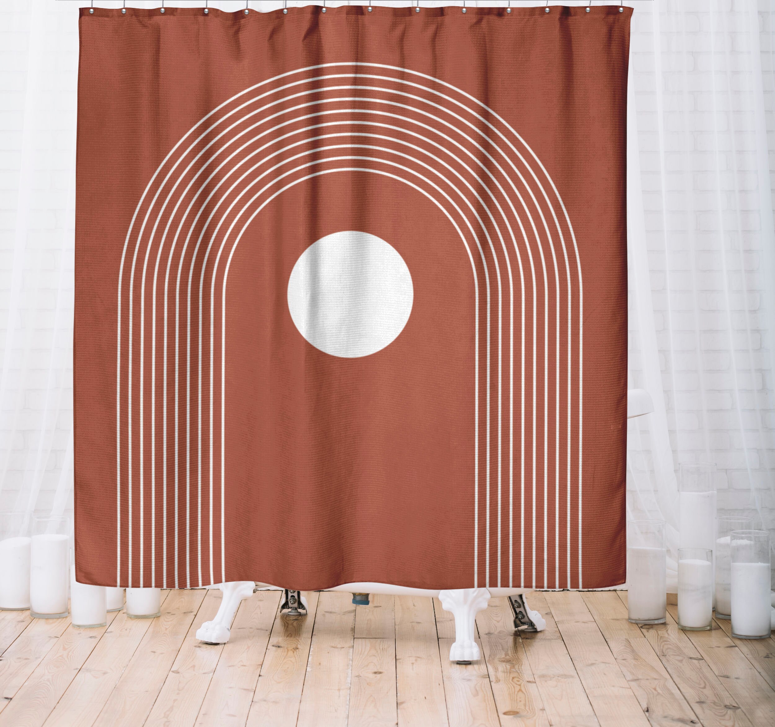 Rust Mid Century Modern Shower Curtain Abstract Minimalist - Etsy