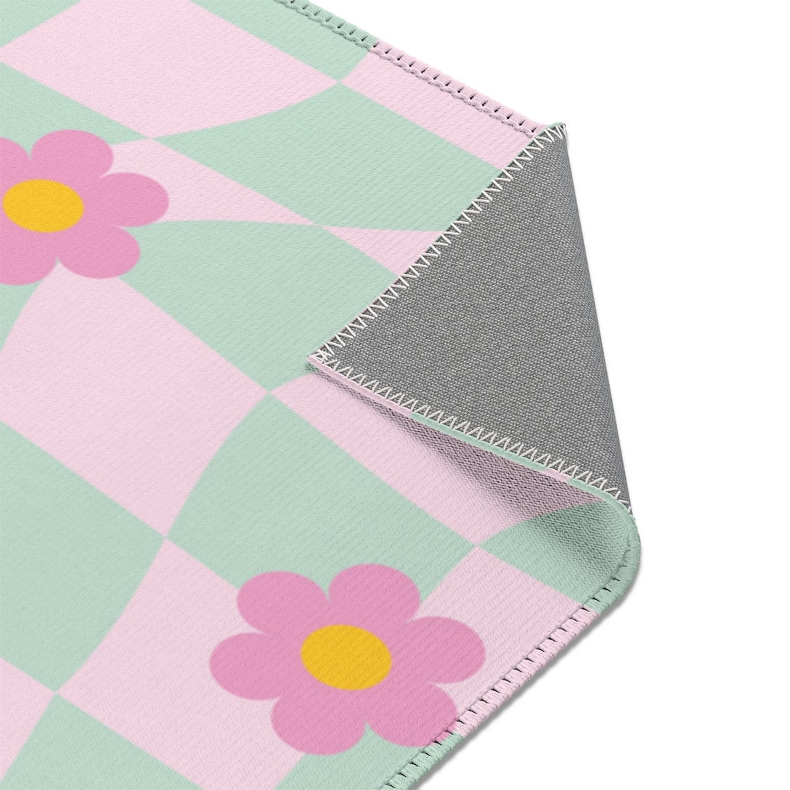Checkered Rug Sage Green Blush Pink Checkerboard Flower Rug - Etsy