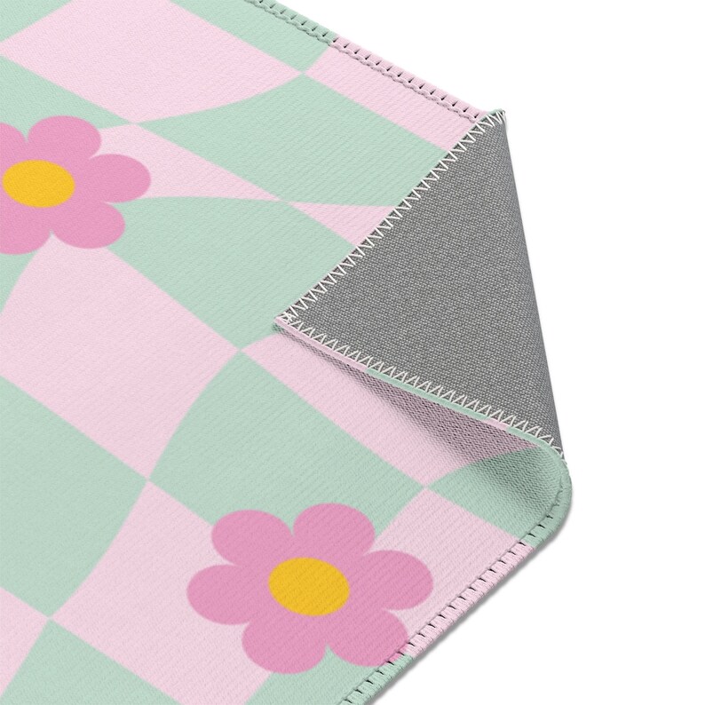 Checkered Rug Sage Green Blush Pink Checkerboard Flower Rug - Etsy