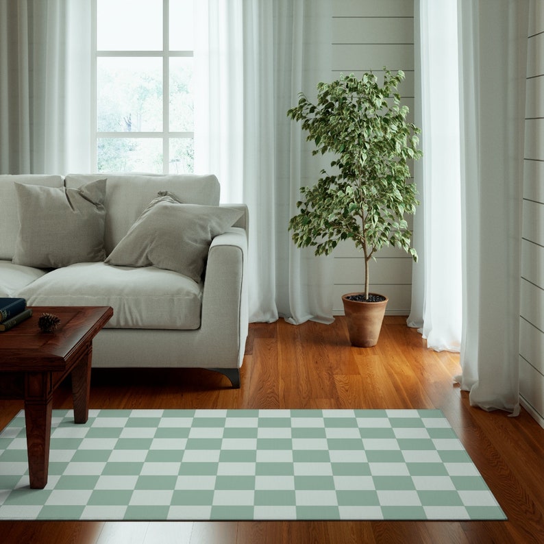 Checkered Rug Sage Green Checkerboard Rug Funky Rug Cute - Etsy