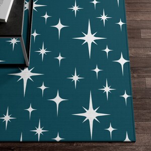 Retro Rug, Mid Century Modern Atomic Starburst Area Rug, Boho Rug, Teal ...