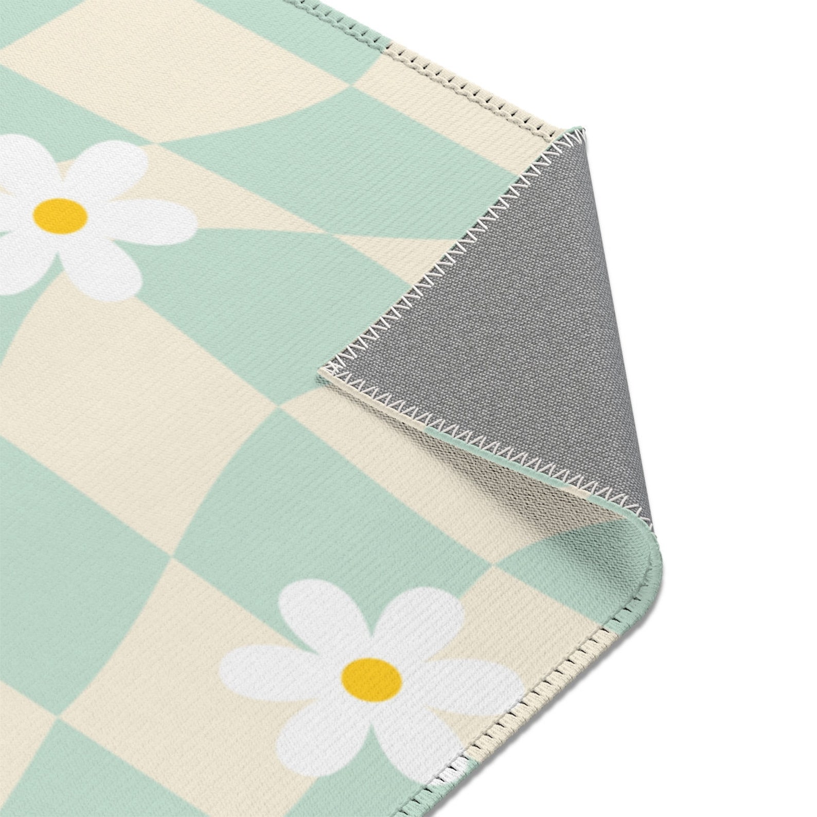 Sage Green Yellow Checkered Rug Checkerboard Daisy Flower - Etsy