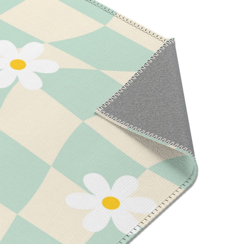 Sage Green Yellow Checkered Rug, Checkerboard Daisy Flower Rug, Cute ...
