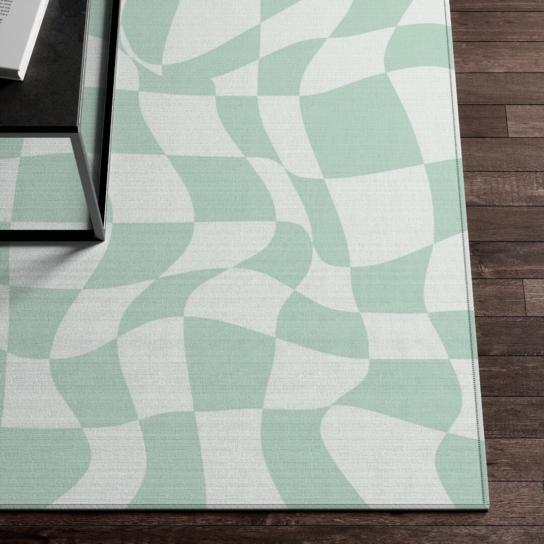 Sage Green Checkered Rug, Trippy Rug, Funky Rug, Optical Illusion ...