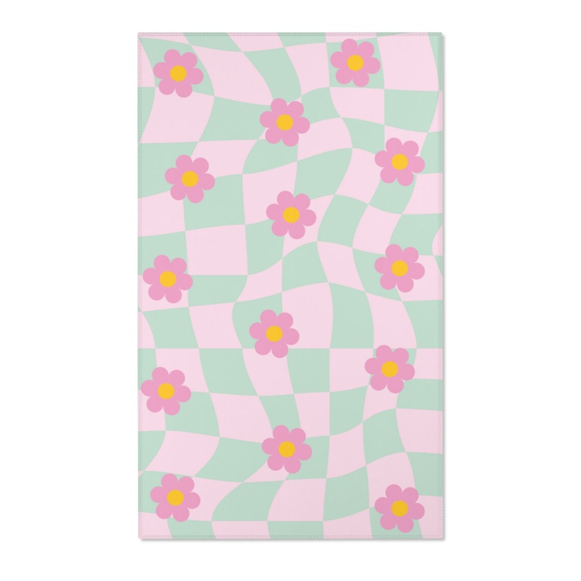 Checkered Rug Sage Green Blush Pink Checkerboard Flower Rug - Etsy