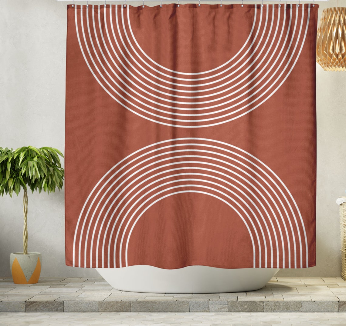 Rust Mid Century Modern Shower Curtain Abstract Minimalist - Etsy
