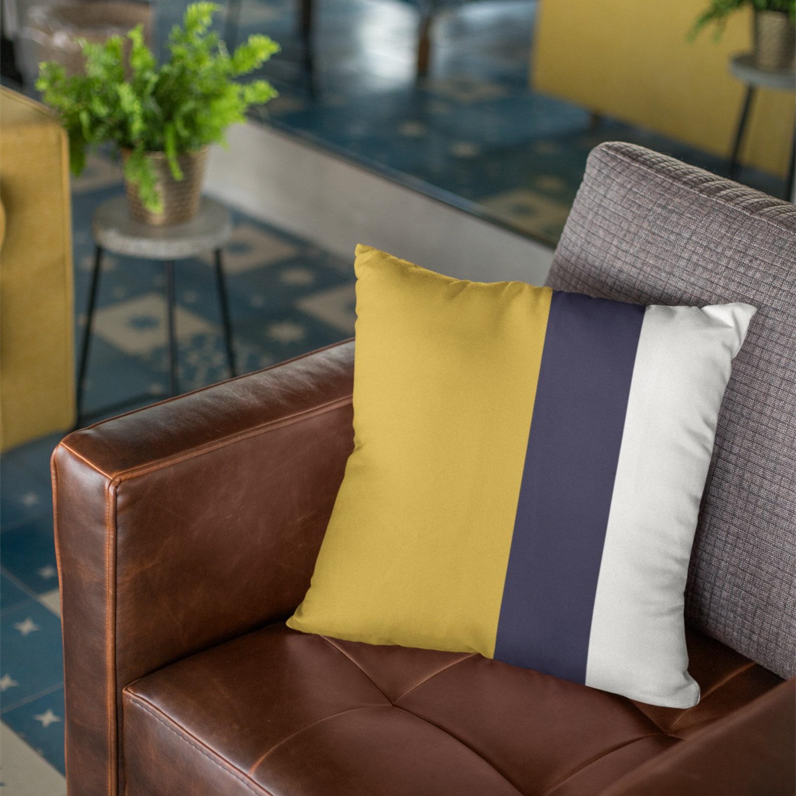 Color Block Pillow Cover, Navy Mustard Yellow and White Throw Pillow ...