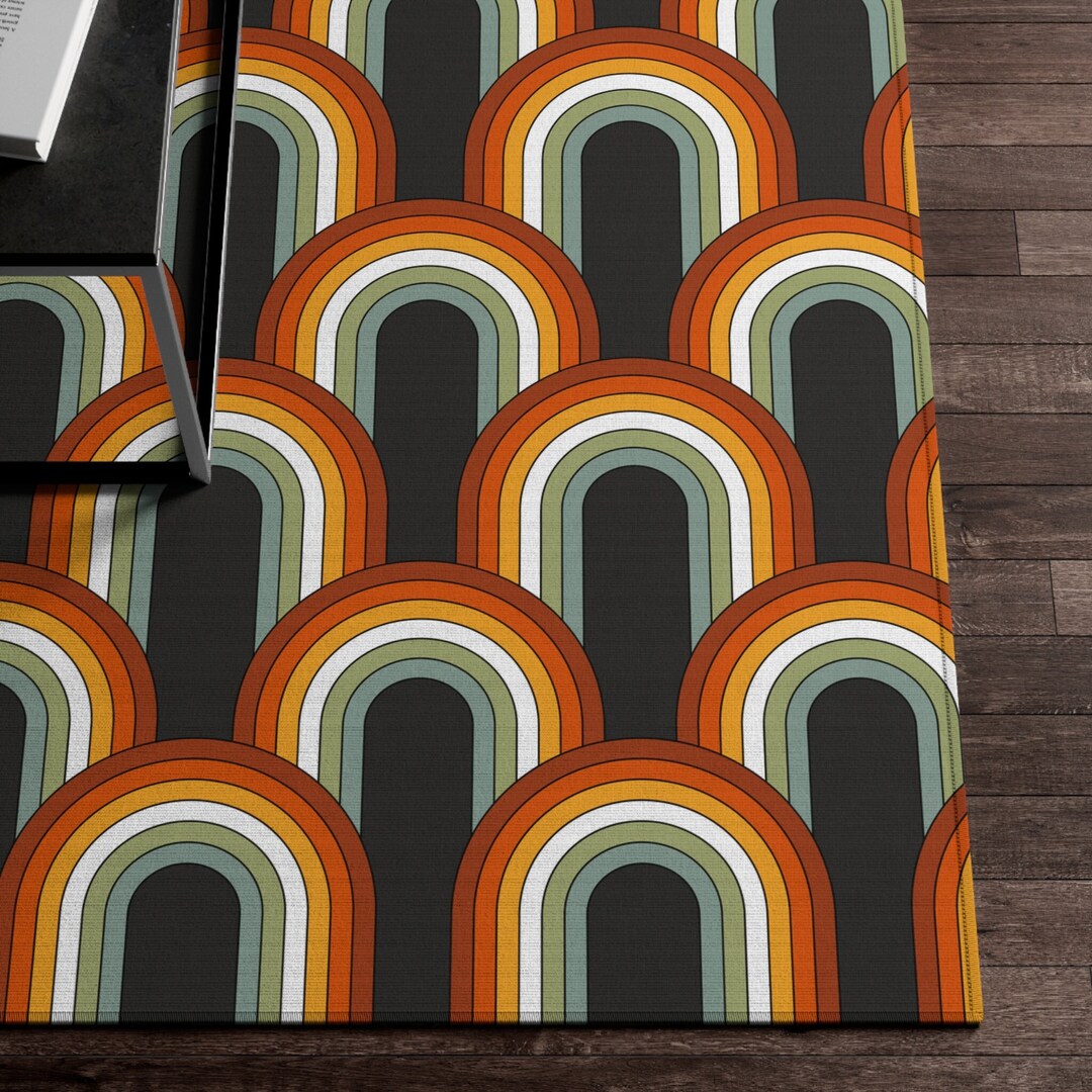 Retro Rug, 70s Rug, Funky Rug, Hippie Rug, Colorful Rainbows Area Rug ...
