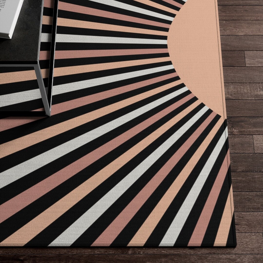 Boho Rug, Mid Century Modern Sun Area Rug, Pink and Black Funky Rug ...