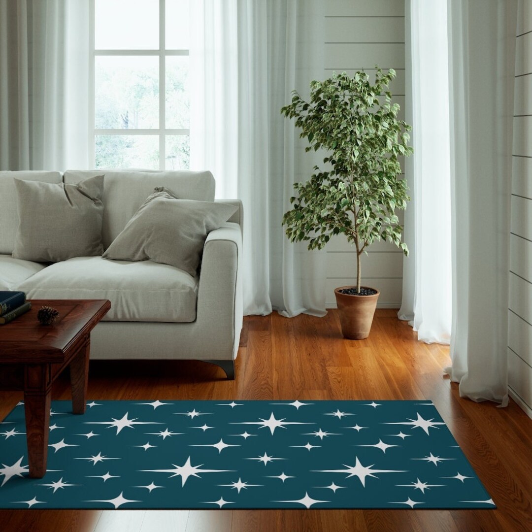 Retro Rug, Mid Century Modern Atomic Starburst Area Rug, Boho Rug, Teal ...
