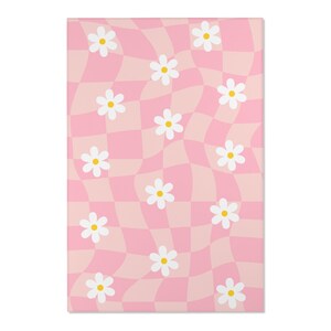 Pink Checkered Rug, Checkerboard Daisy Flower Rug, Preppy Room Decor ...