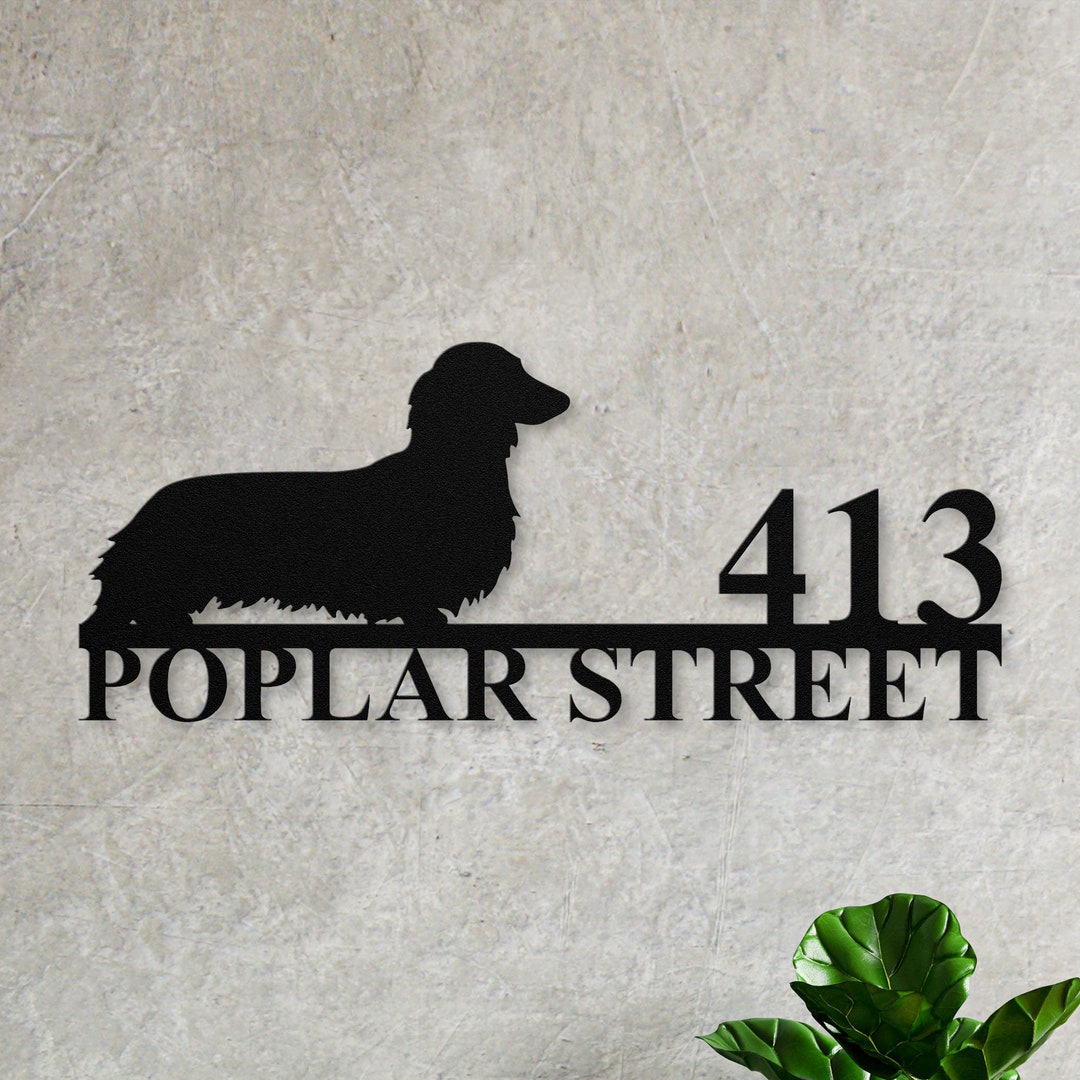 Long Haired Dachshund Custom Metal Address Sign for House, Dachshund ...