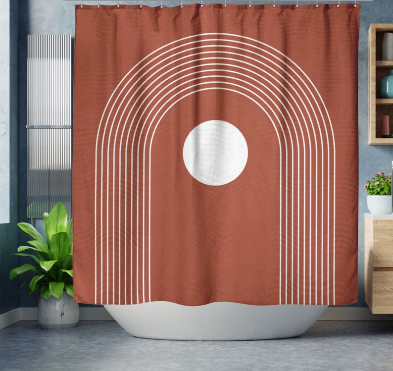 Rust Mid Century Modern Shower Curtain Abstract Minimalist - Etsy