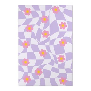 Purple Checkered Rug, Checkerboard Flower Rug, Cute Rug, Danish Pastel ...