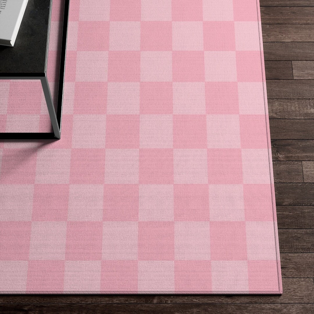 Pink Checkered Rug, Checkerboard Rug, Funky Rug, Blush Pink Cute Rug ...