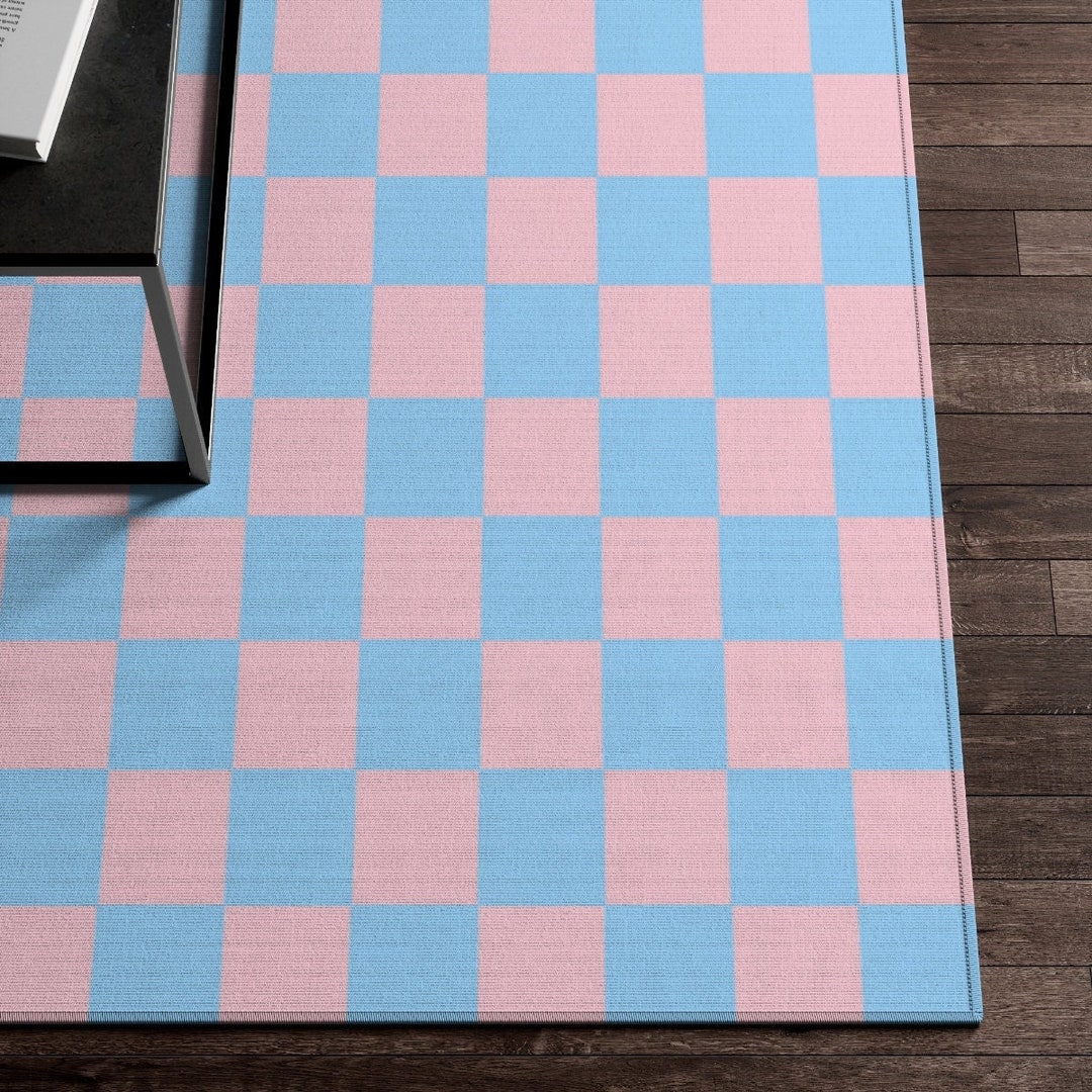 Pink Blue Checkered Rug, Checkerboard Rug, Funky Rug, Blush Cute Rug ...