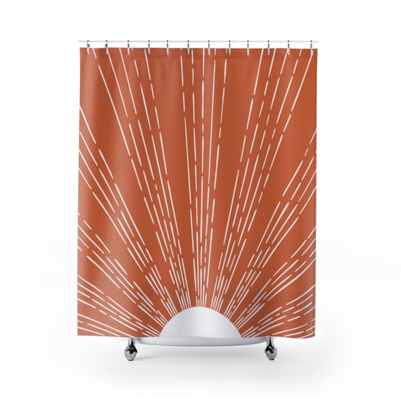 Terracotta Sunset Boho Shower Curtain Burnt Orange Sunburst Etsy