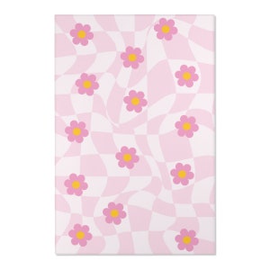 Pink Checkered Rug, Checkerboard Flower Rug, Cute Rug, Danish Pastel ...