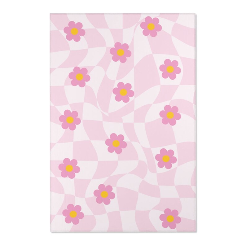 Pink Checkered Rug Checkerboard Flower Rug Cute Rug Danish - Etsy