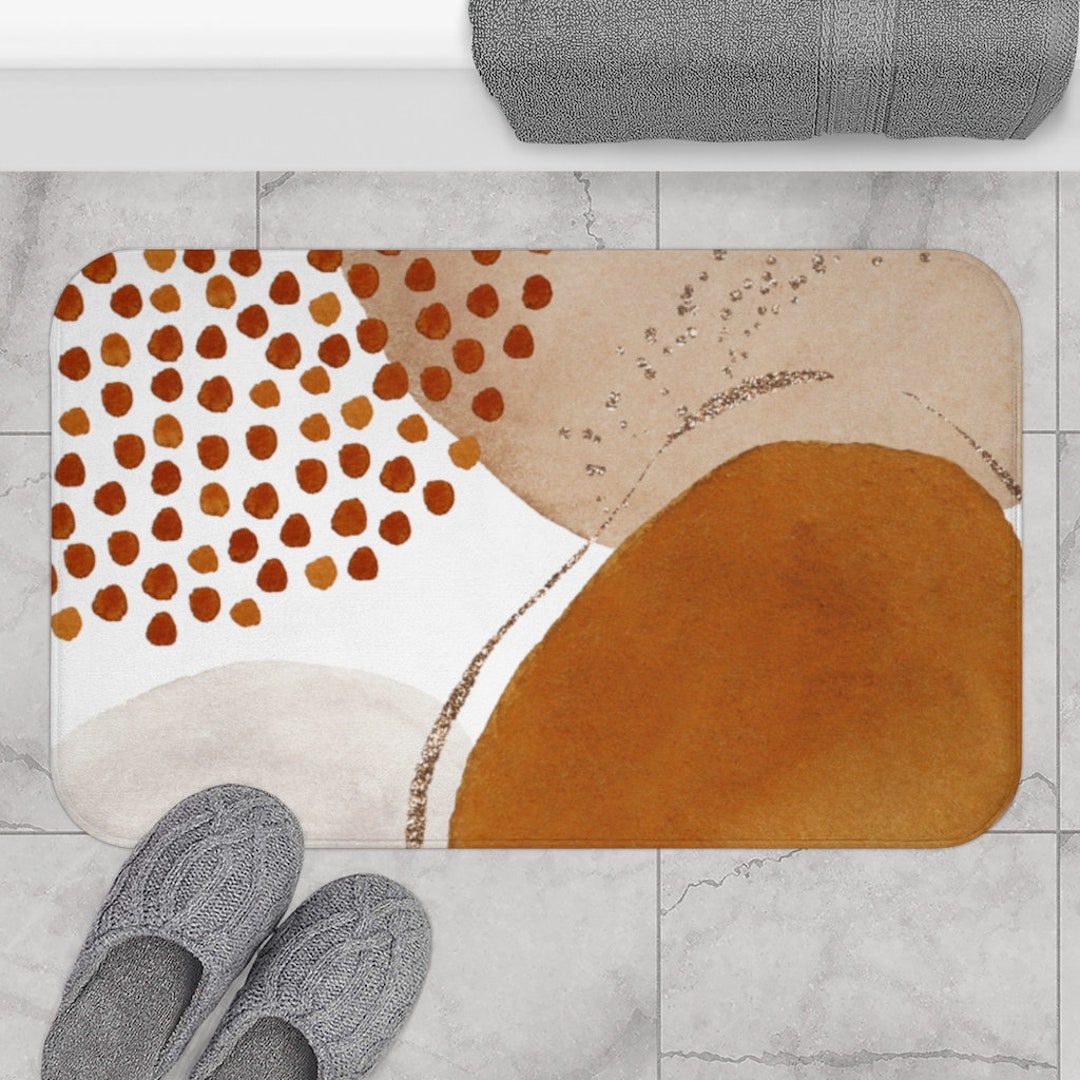 Abstract Art Bath Mat, Modern Boho Chic Bath Rug W/ Organic Watercolor ...