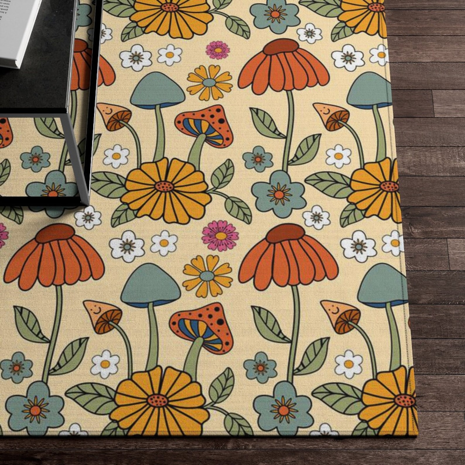 Mushroom Rug, Magic Mushroom 70s Rug, Flower Rug, Funky Rug, 60s Retro ...