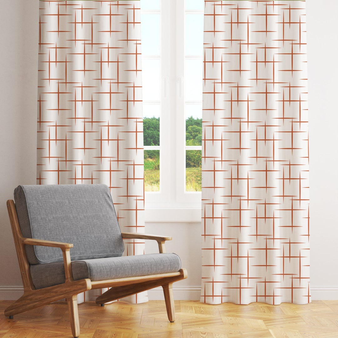 Mid Century Modern Boho Curtains, Retro Blackout Curtains, Terracotta ...