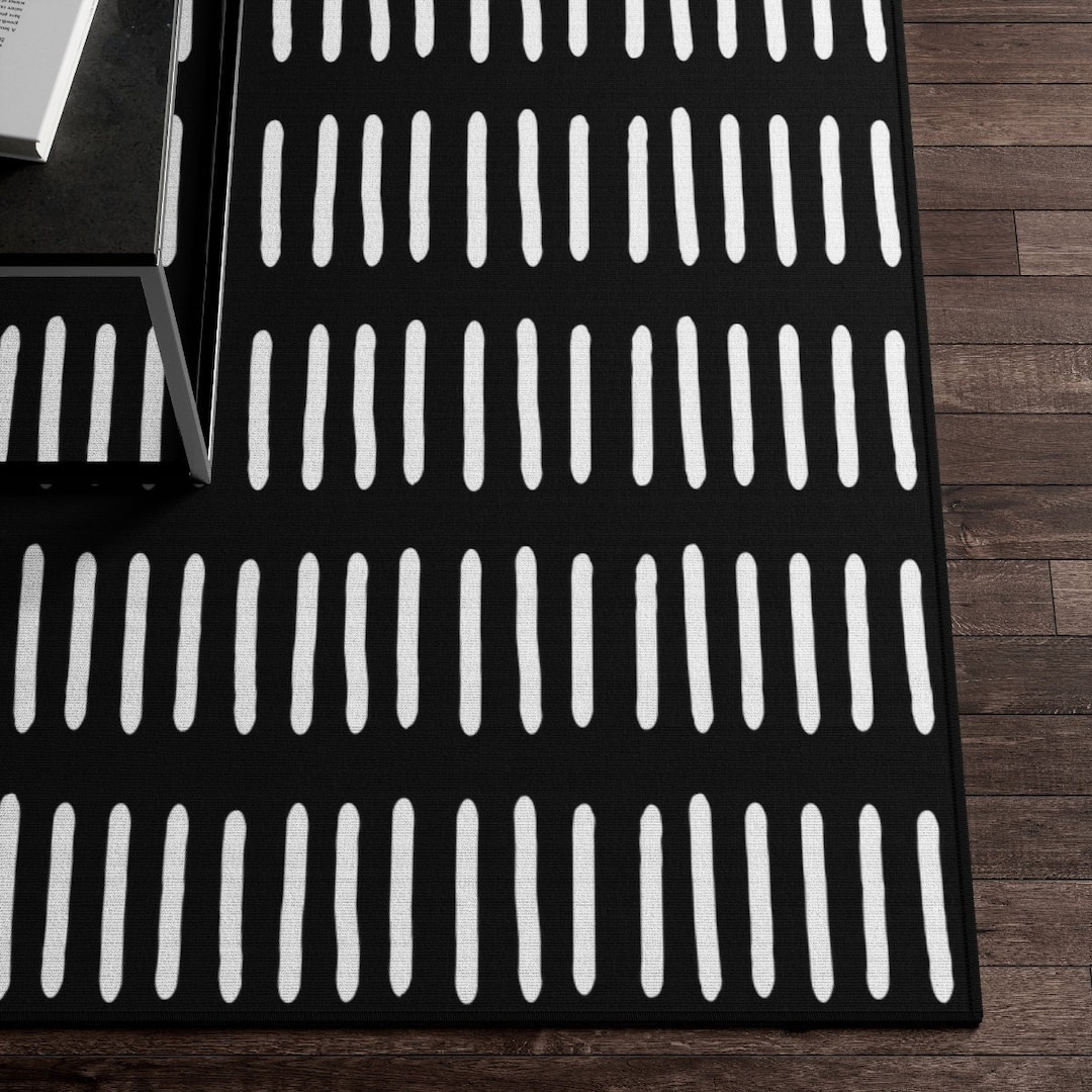 Boho Rug, Mudcloth Pattern Black and White Area Rug, Modern Minimalist ...