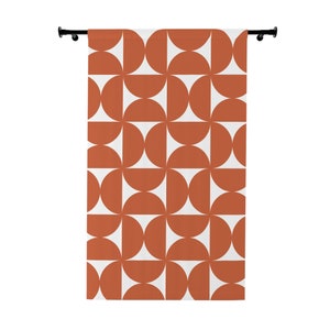 Mid Century Modern Curtains, Retro Boho Blackout Curtains, Terracotta Burnt Orange Geometric ...