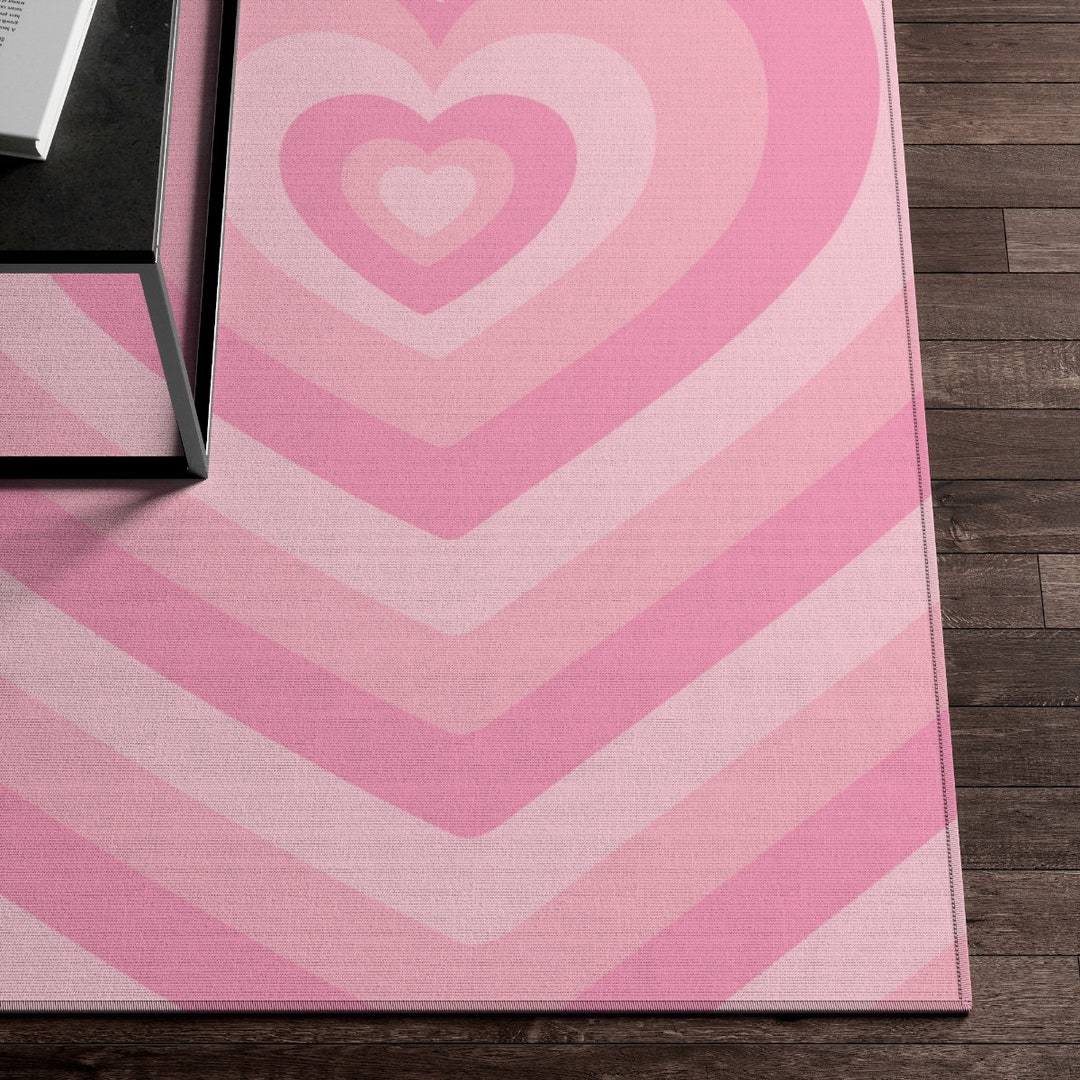 Pink Hearts Indie Aesthetic Boho Rug, Danish Pastel Room Decor Area Rug ...
