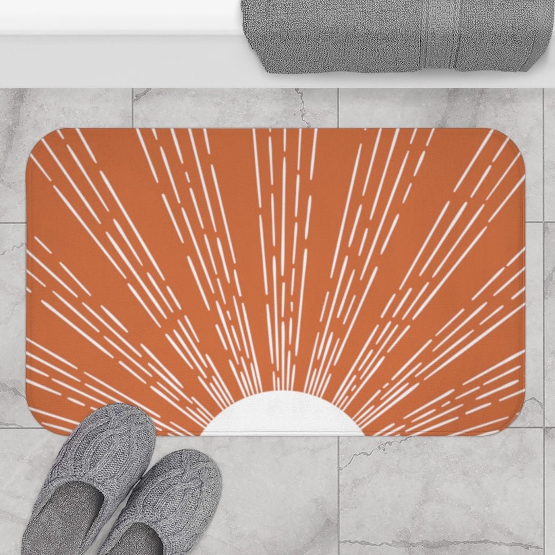 Boho Bath Mat Terracotta Sunset Mid Century Modern Sunburst - Etsy