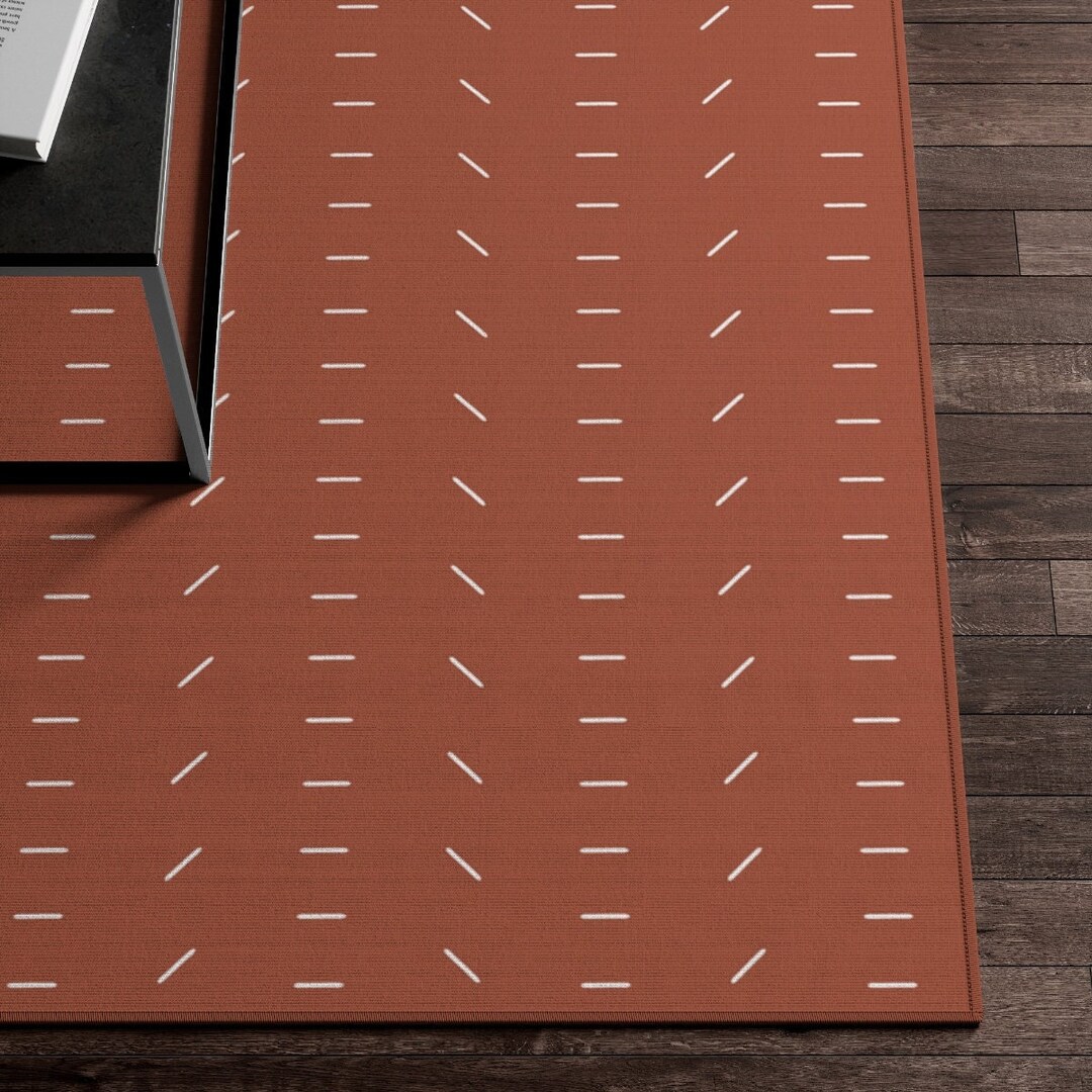 Boho Rug, Mudcloth Pattern Rust Terracotta Area Rug, Modern Minimalist ...