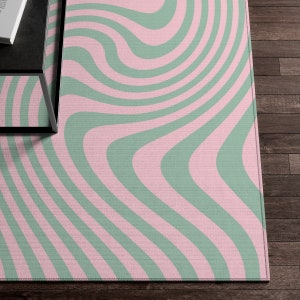 Trippy Rug, Funky Rug, Sage Green Pink Y2K Optical Illusion Rug, Pastel ...