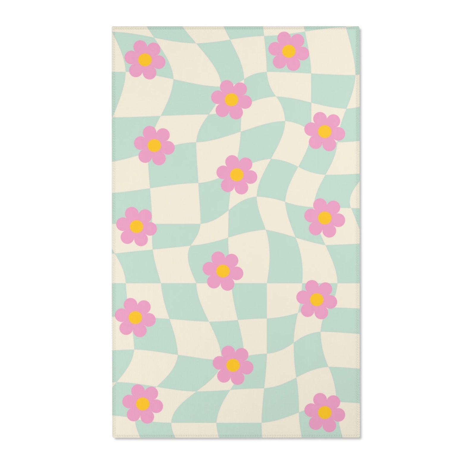 Green Yellow Checkered Rug Checkerboard Flower Rug Cute Rug - Etsy