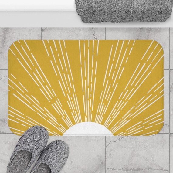 Boho Bath Mat Mustard Yellow and White Sunset Mid Century | Etsy