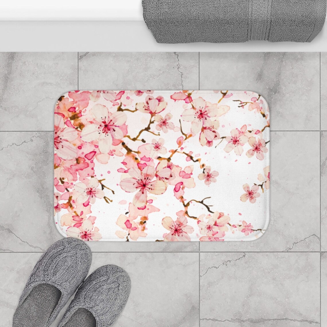 Cherry Blossom Bath Mat Cherry Branches Floral Minimalist - Etsy