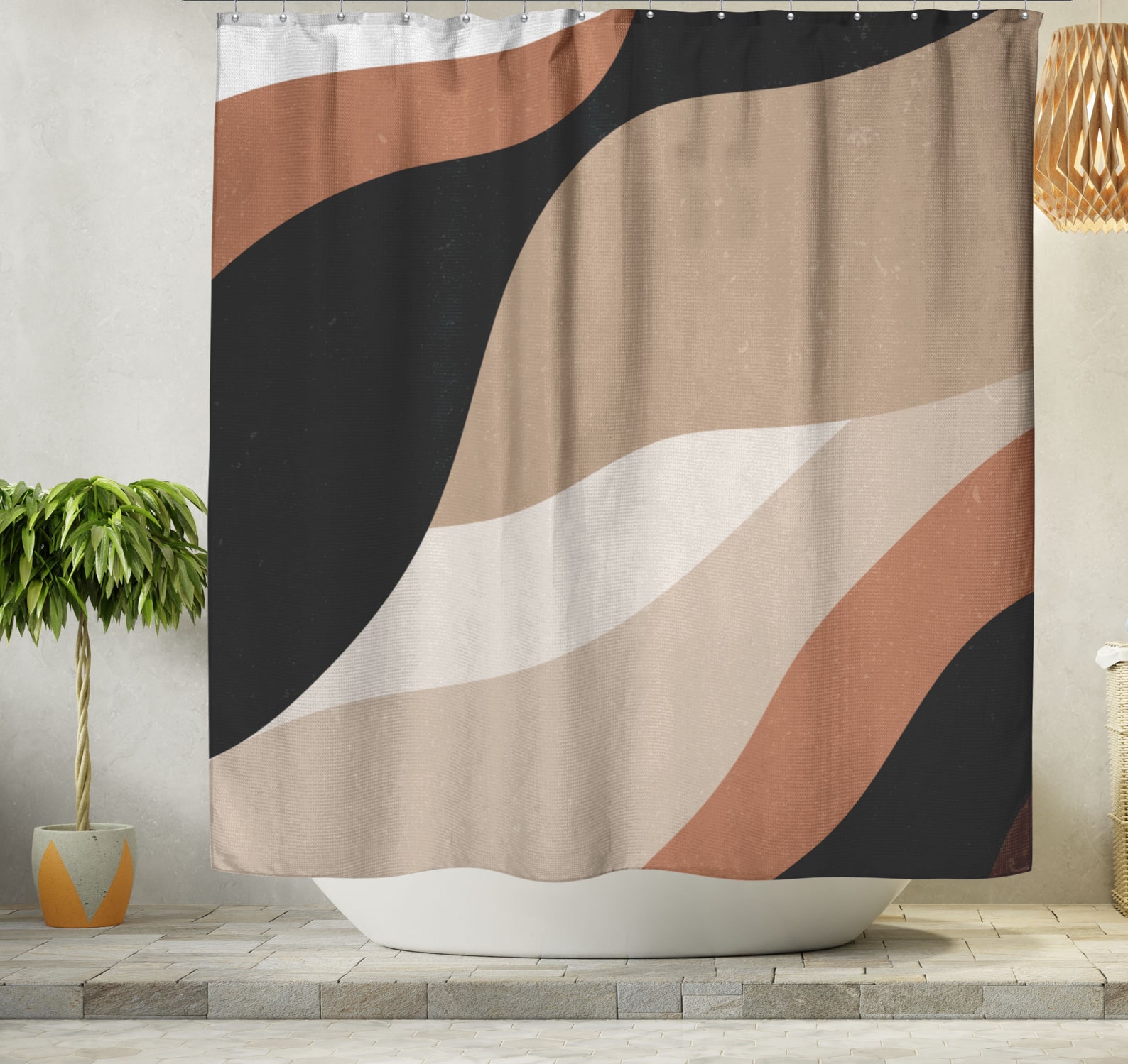 Abstract Art Shower Curtain Burnt Orange Beige And Black Etsy