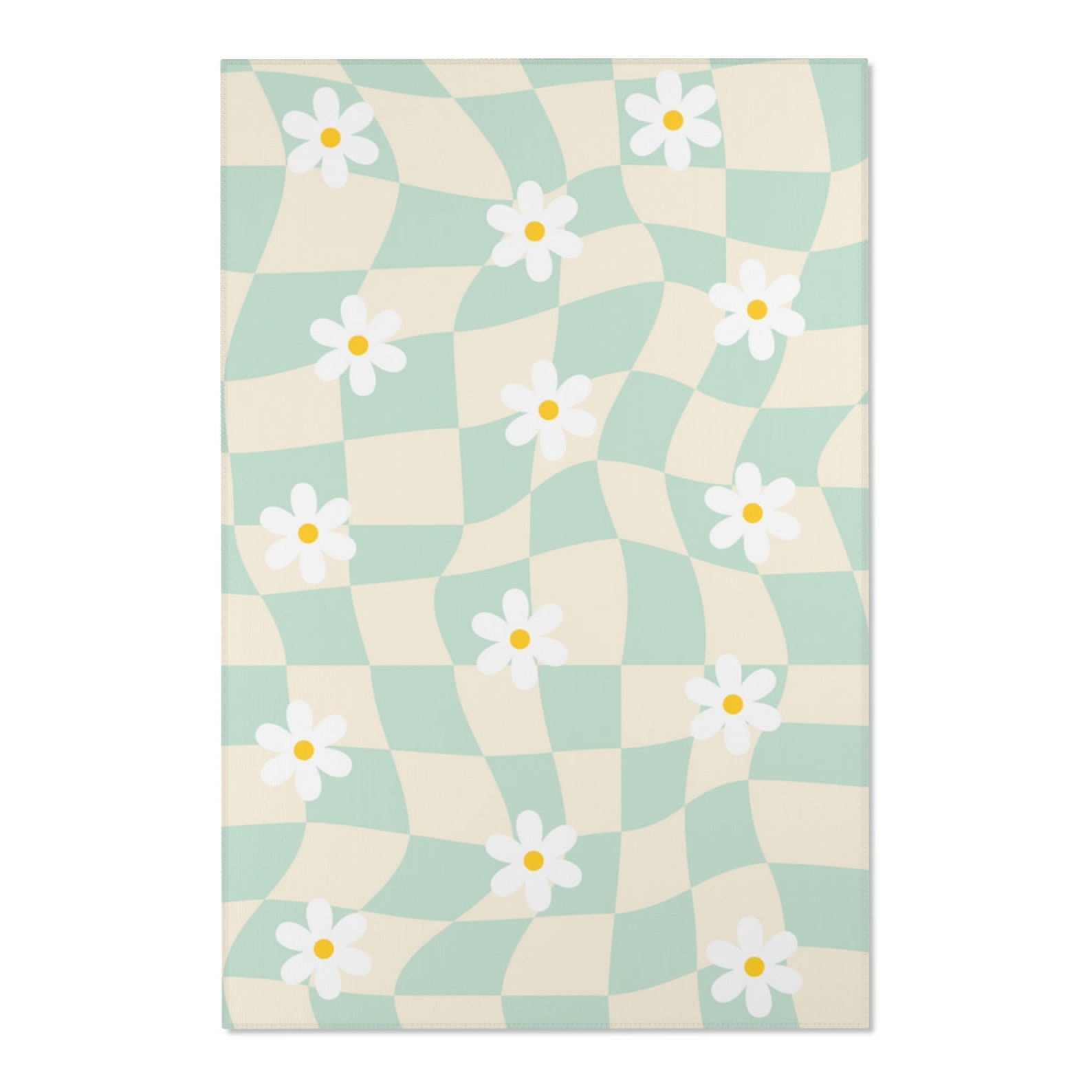 Sage Green Yellow Checkered Rug Checkerboard Daisy Flower - Etsy