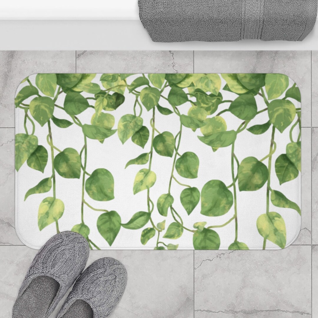 Golden Pothos Leaves Green Bath Mat, Botanical Bath Rug, Modern ...