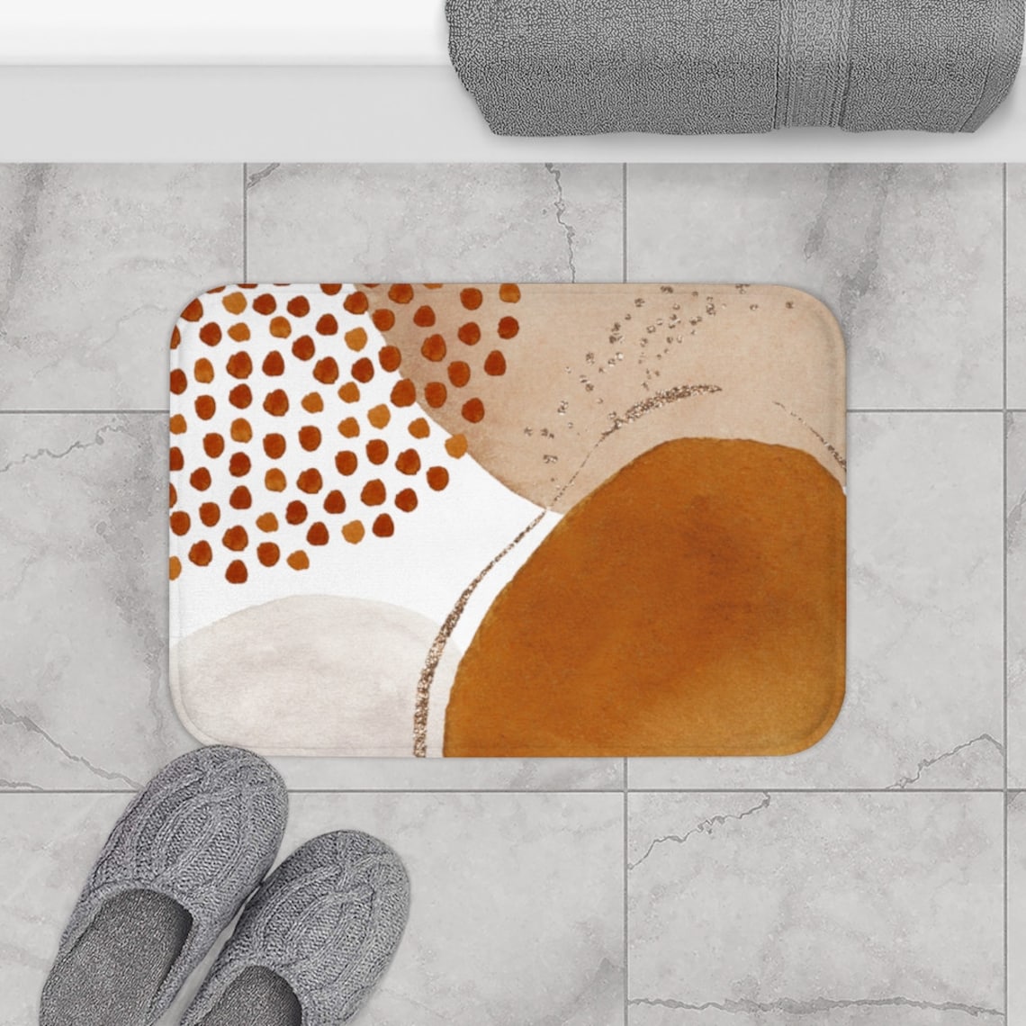Abstract Art Bath Mat, Modern Boho Chic Bath Rug W/ Organic Watercolor ...