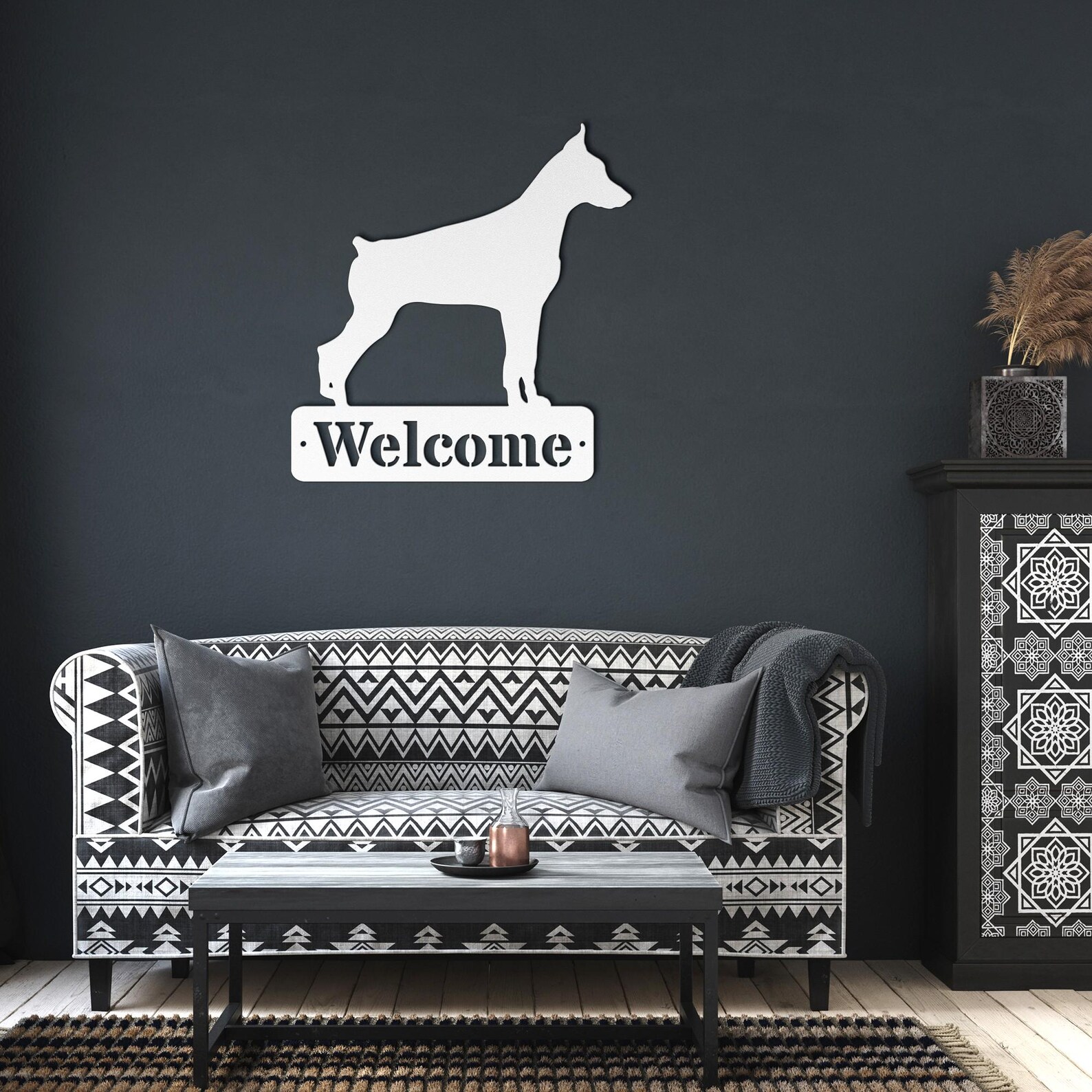 Doberman Gifts, Welcome Sign, Custom Doberman Pinscher Silhouette Metal ...
