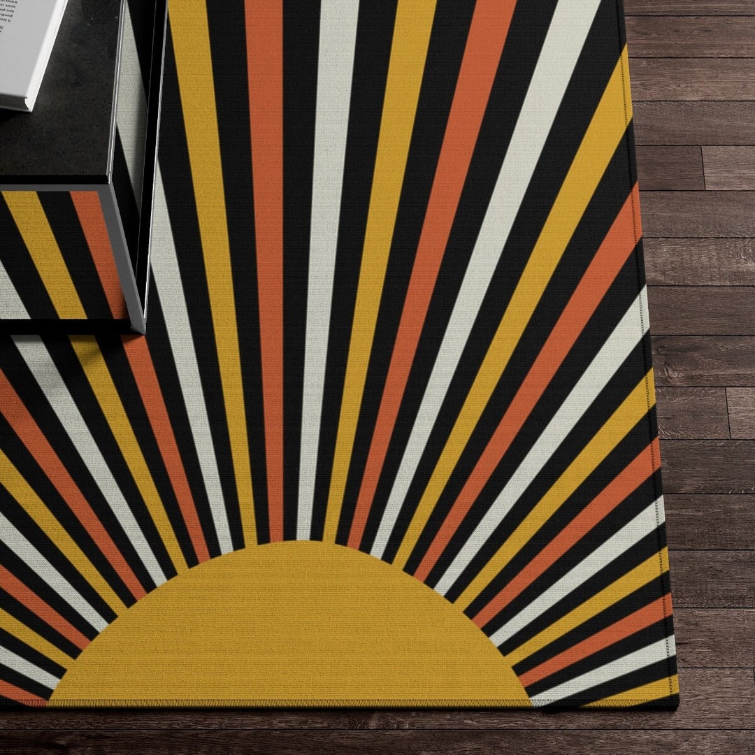 Boho Rug, Mid Century Modern Sun Area Rug, Mustard Orange Funky Rug ...