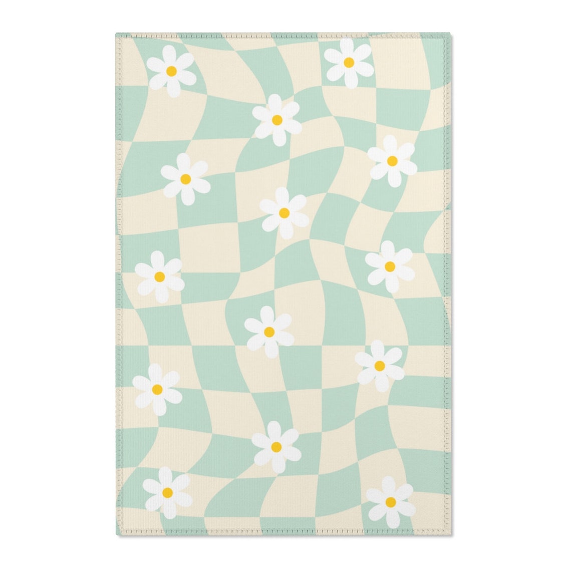 Sage Green Yellow Checkered Rug, Checkerboard Daisy Flower Rug, Cute ...